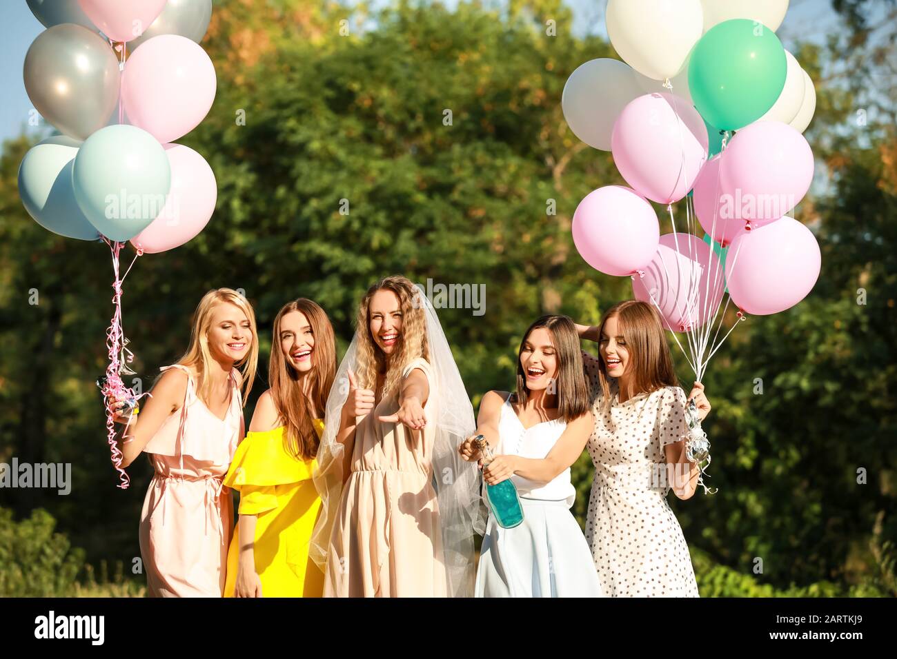 Beautiful young women at hen party outdoors Stock Photo - Alamy
