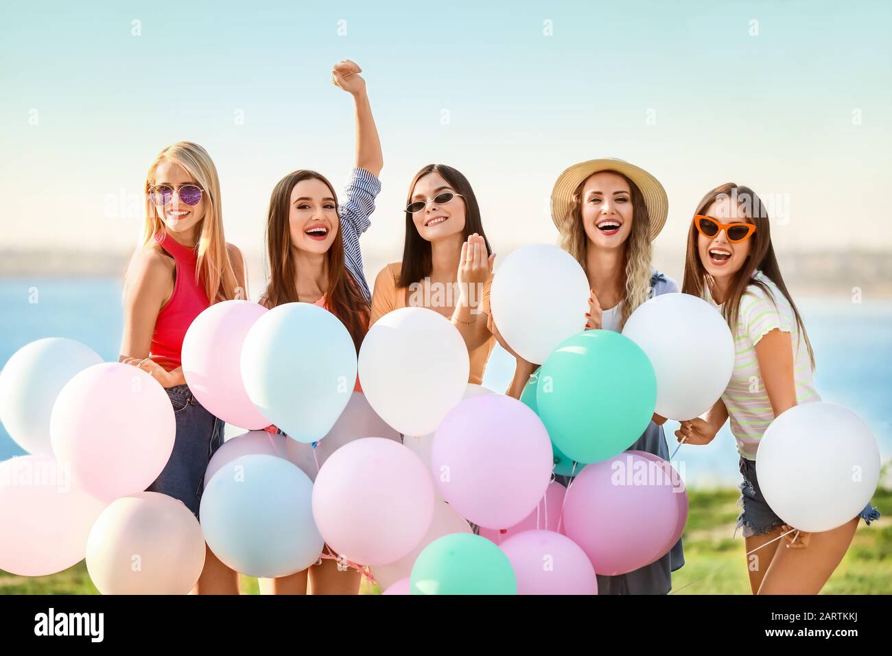 Beautiful young women at hen party outdoors Stock Photo - Alamy