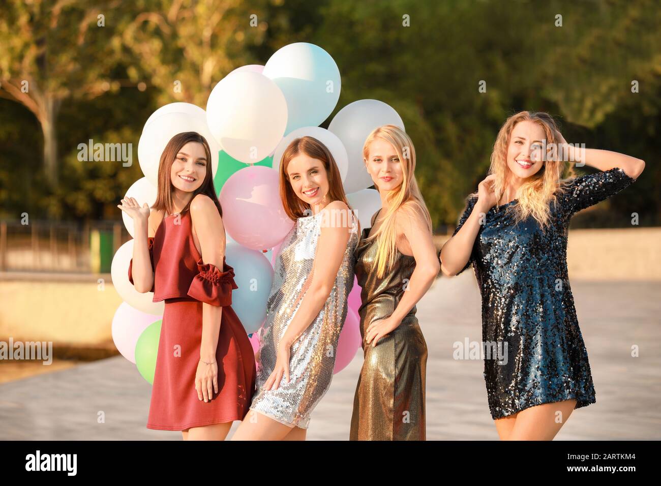 Beautiful young women at hen party outdoors Stock Photo - Alamy