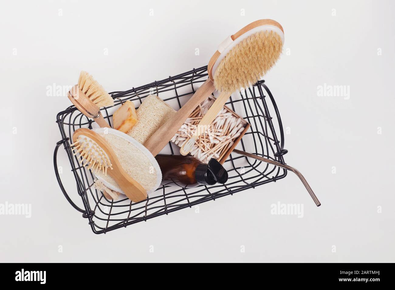 Zero waste plastic free tools for bathroom and kithen in metal basket ...