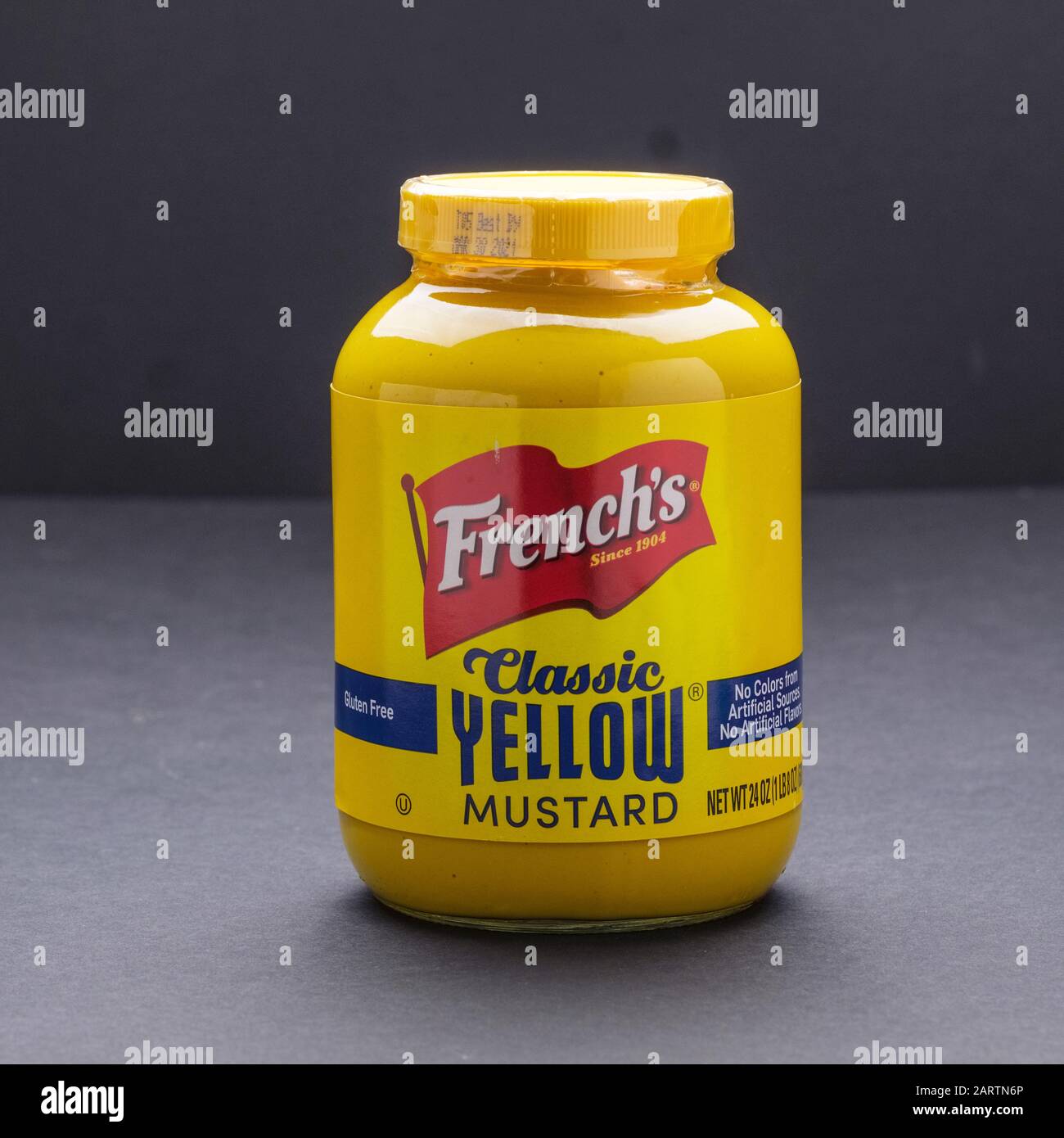 Jar of French’s yellow mustard on dark background Stock Photo - Alamy