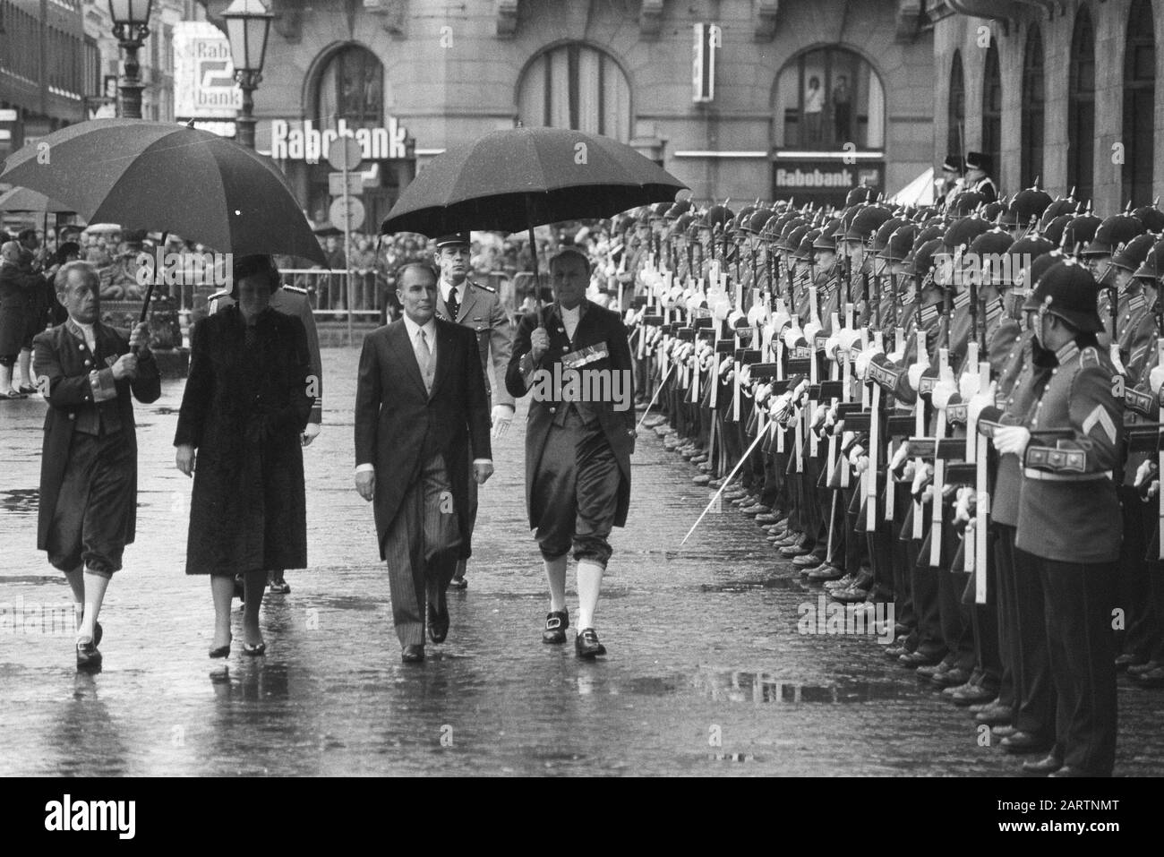 State visit President Mitterand of France; inspection of honour guard ...