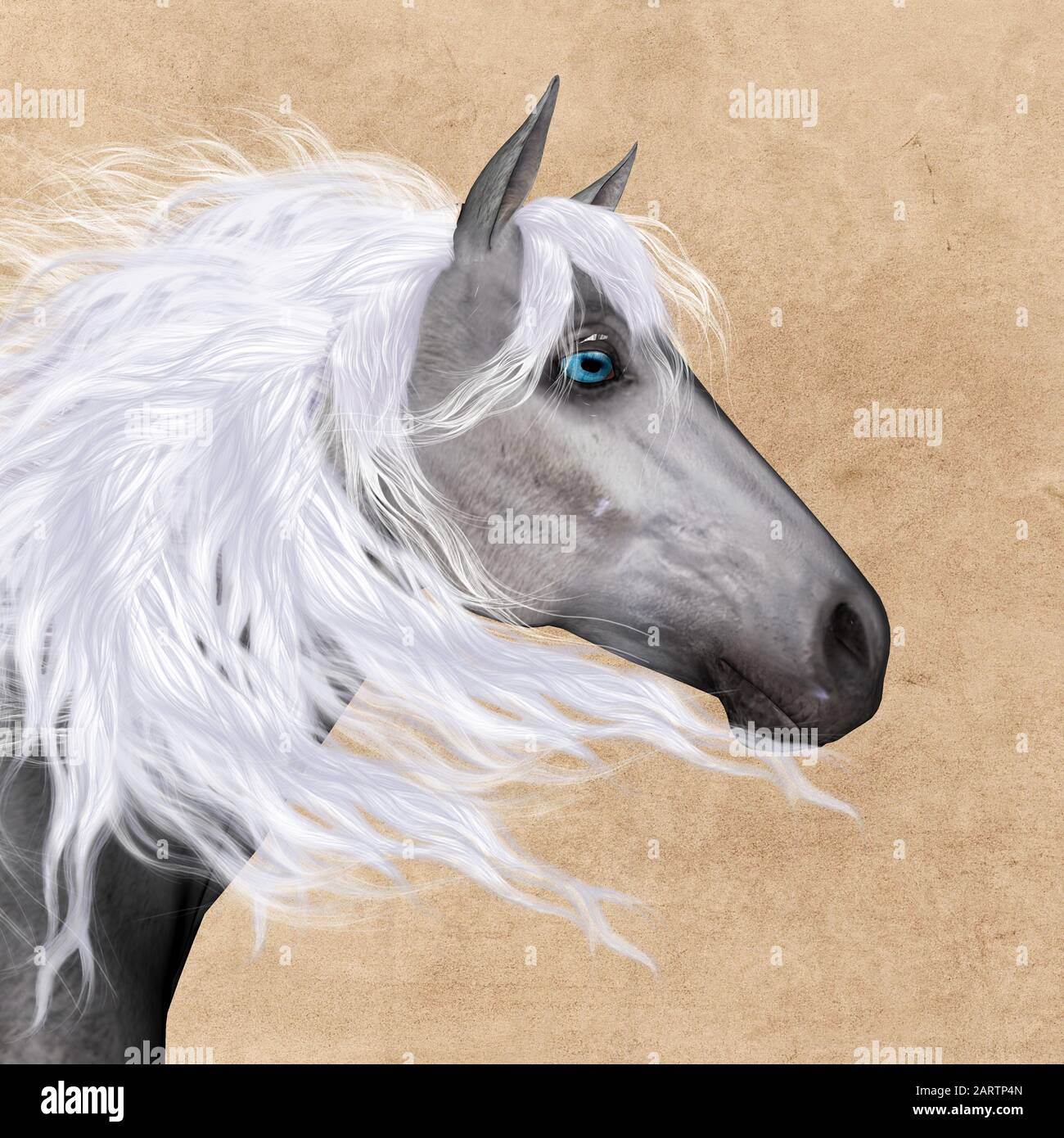 Horse portrait with fantastic mane - 3D render Stock Photo - Alamy