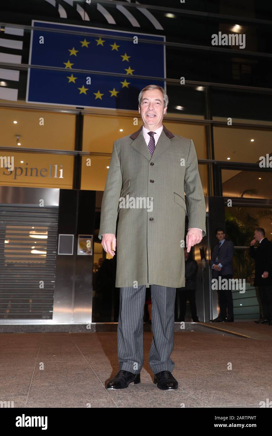 Nigel Farage leaves the European Parliament in Brussels, Belgium, for ...