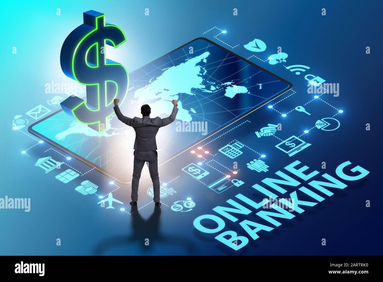 Online banking concept with the businessman Stock Photo - Alamy
