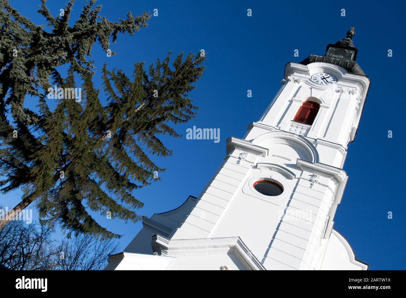 Baroque style calvinist church in Szabadszallas, Hungary Stock Photo ...