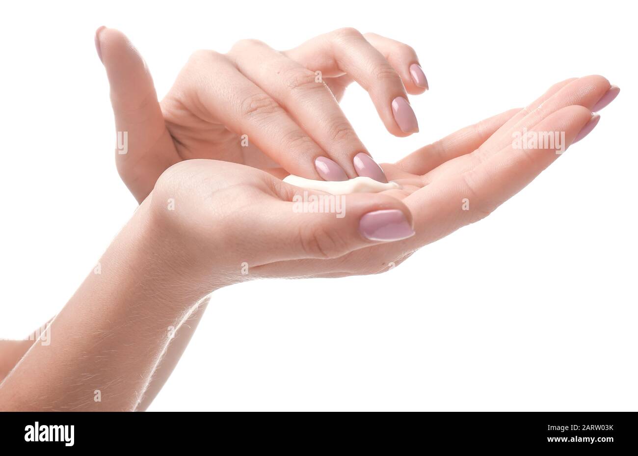 Female hands with cream on white background Stock Photo - Alamy