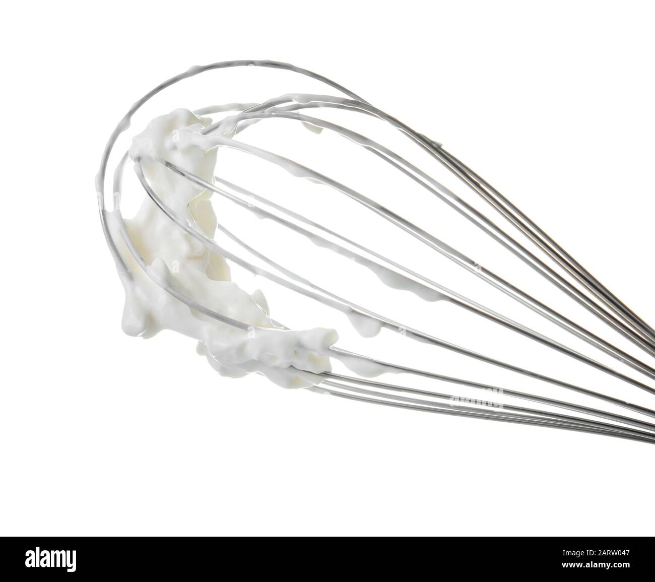 Whipped cream with whisk on white background Stock Photo - Alamy