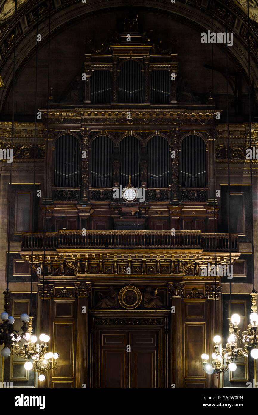 Magnificent monumental wooden organ of Roman style church Stock Photo ...