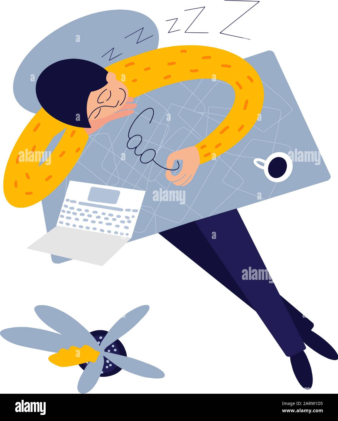 Man fell asleep at the table in the office. Work overtime. Modern ...