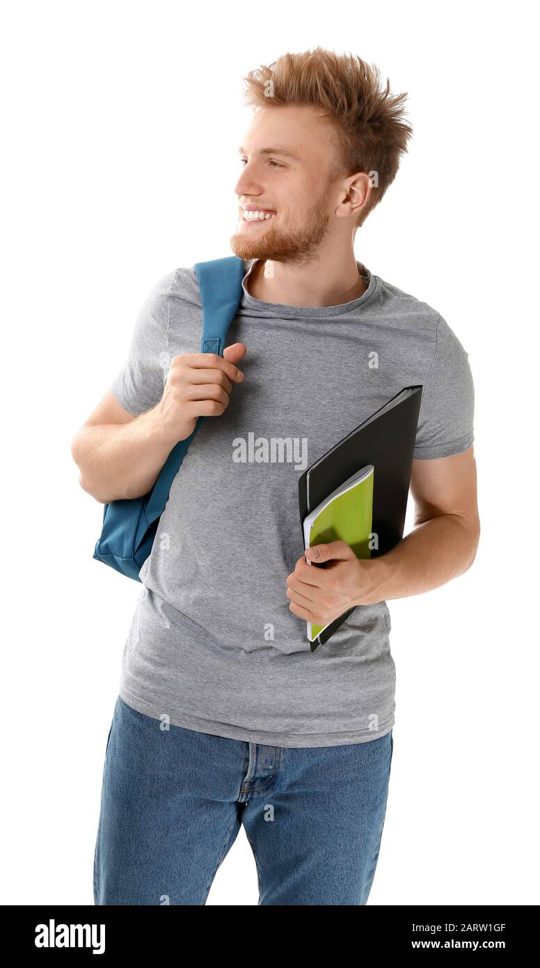 Portrait of male student on white background Stock Photo - Alamy