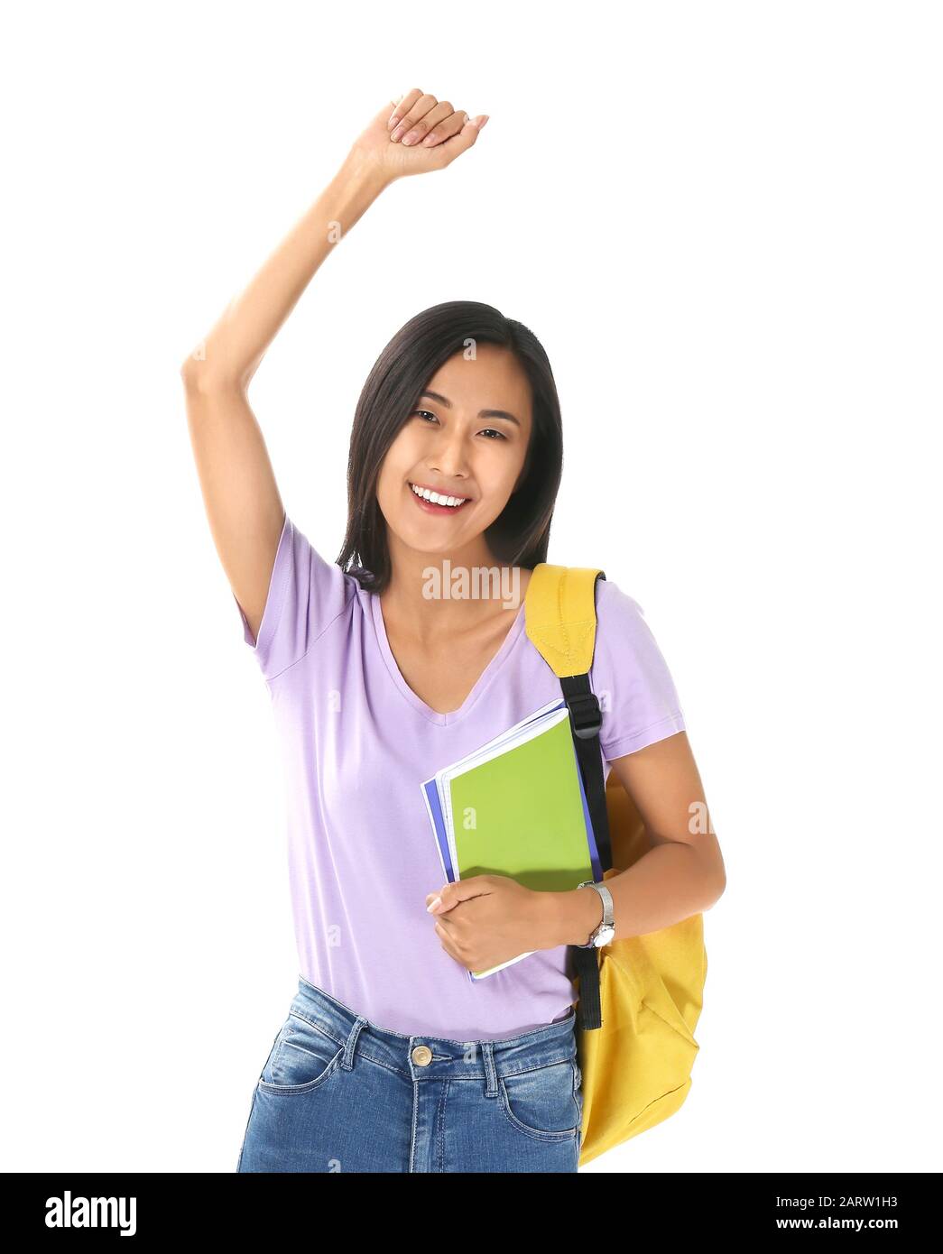 Portrait of happy Asian student on white background Stock Photo - Alamy
