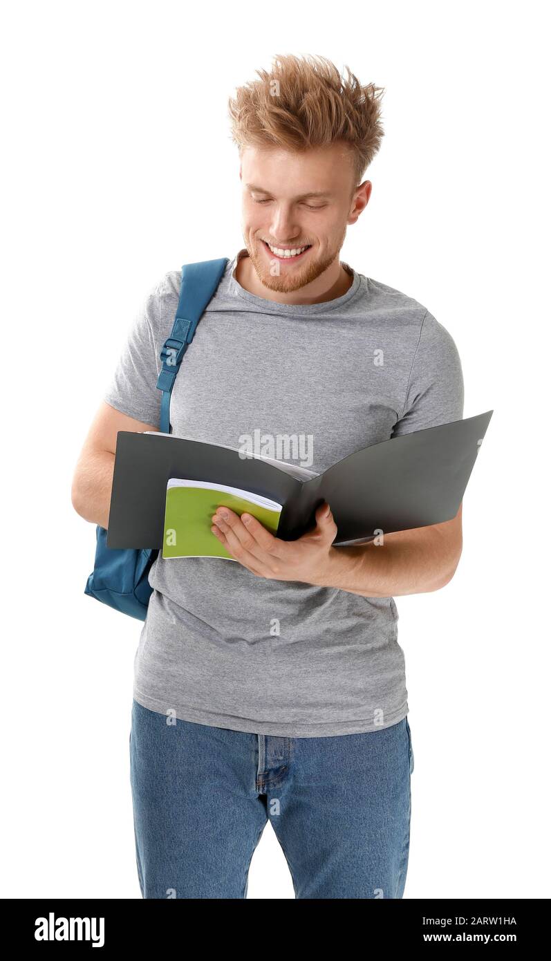 Portrait of male student on white background Stock Photo - Alamy