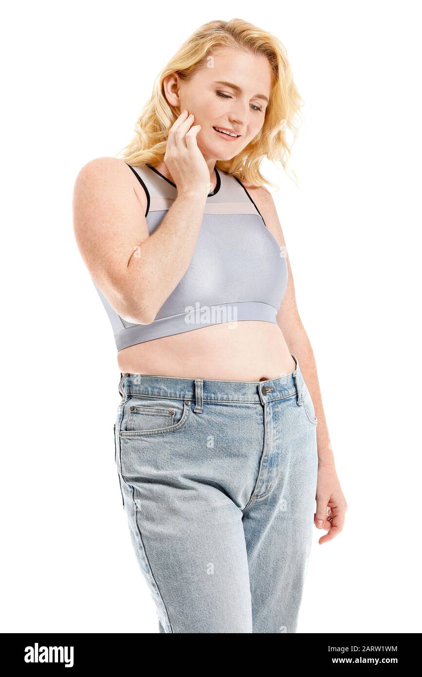 Mature body positive woman on white background Stock Photo - Alamy