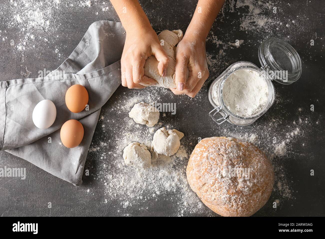 Woman kneading flour on hi-res stock photography and images - Alamy