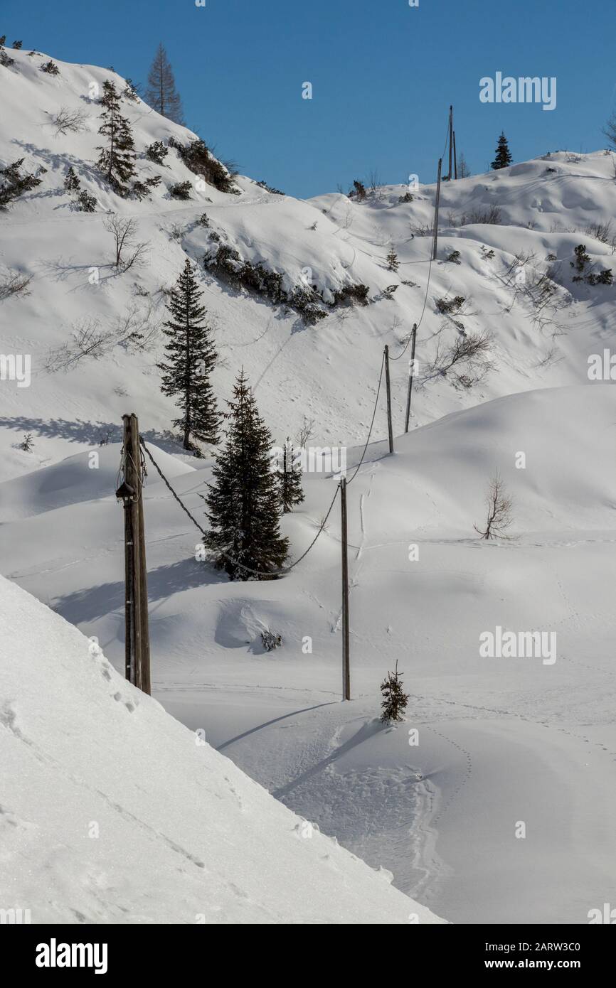 Electrical cables covered in snow Stock Photo - Alamy