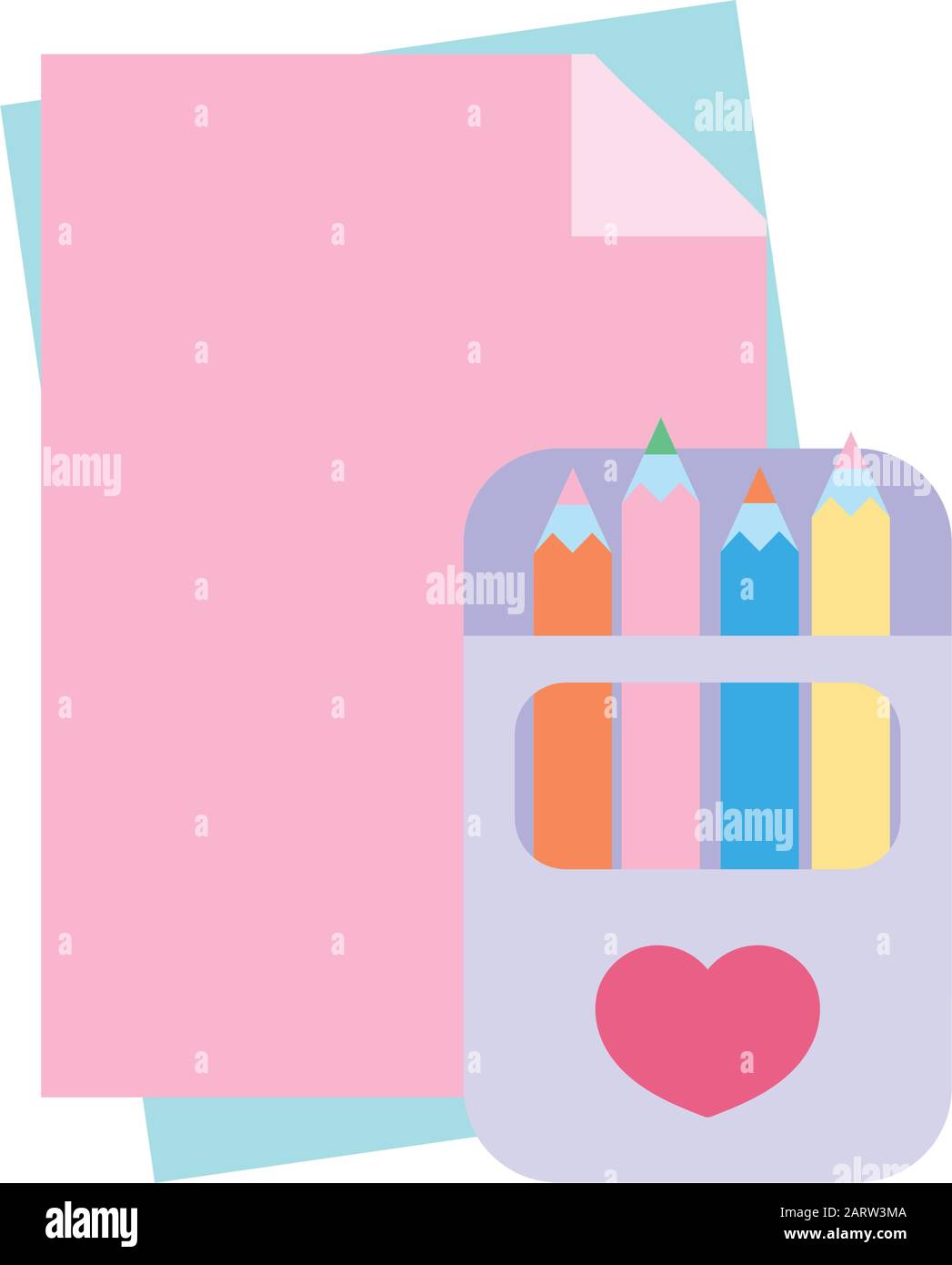 back to school education papers and pencils color in box vector ...