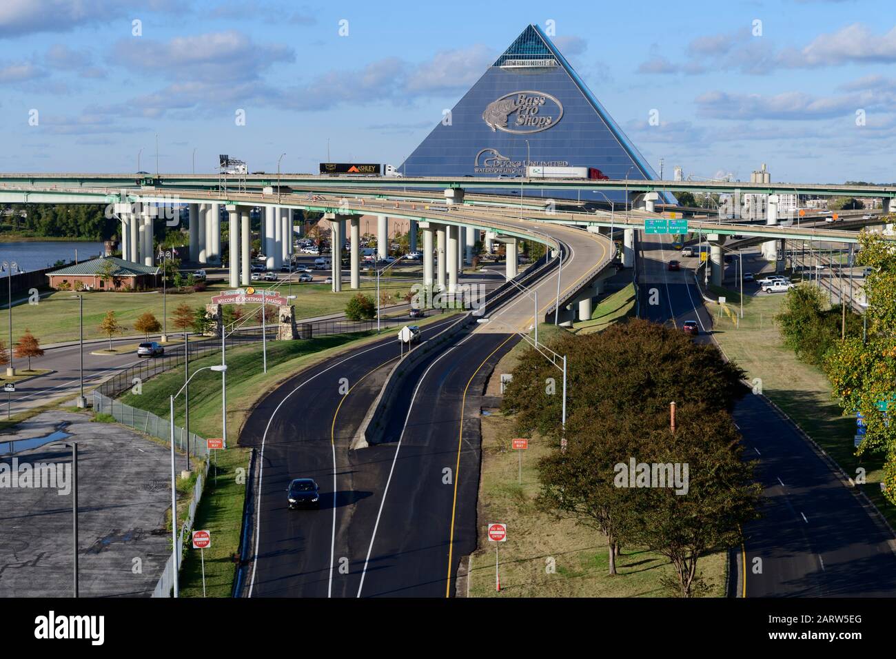 USA,Deep South, Tennessee, Memphis, Freeway bridge and Pryramid Stock ...