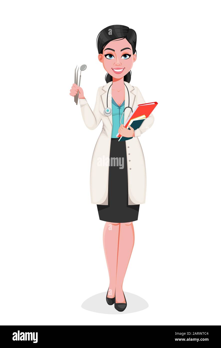 Medical doctor woman holds instrument. Attractive confident female ...