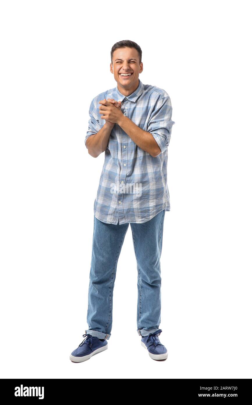 Portrait of cunning young man on white background Stock Photo - Alamy