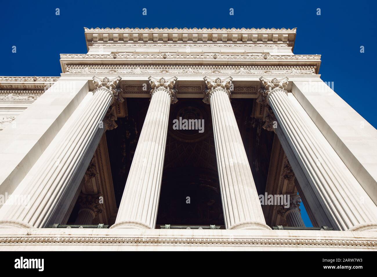 Columns of building on Venice Square in Rome Italy, blue sky Stock ...