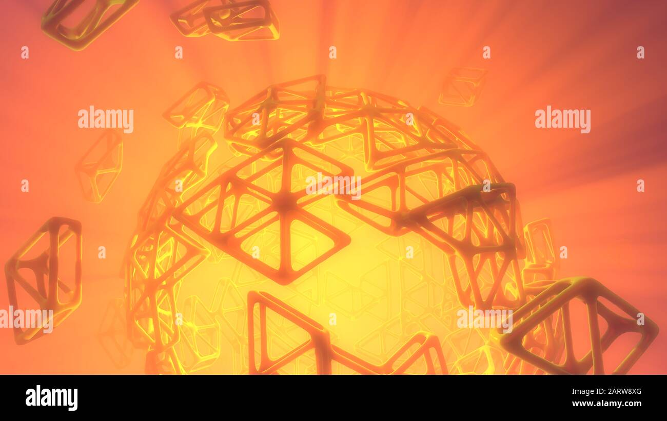 Abstract 3d rendering concept of high poly sphere with chaotic mesh ...