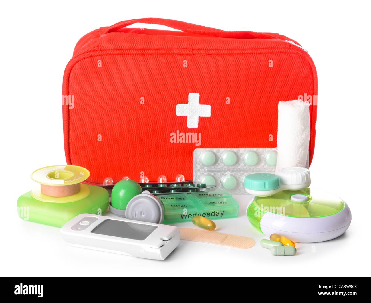 First aid kit on white background Stock Photo - Alamy