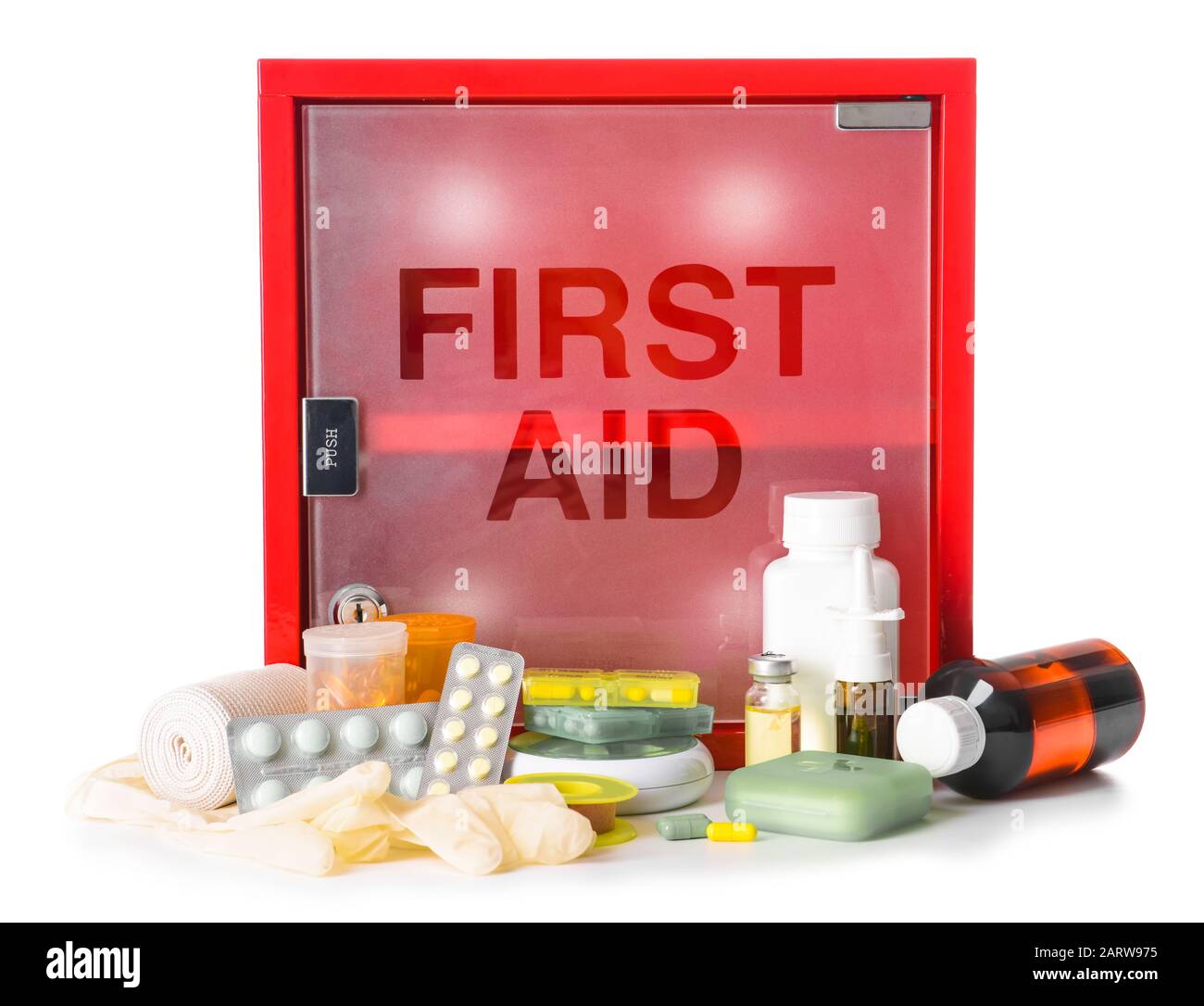 First aid kit on white background Stock Photo - Alamy