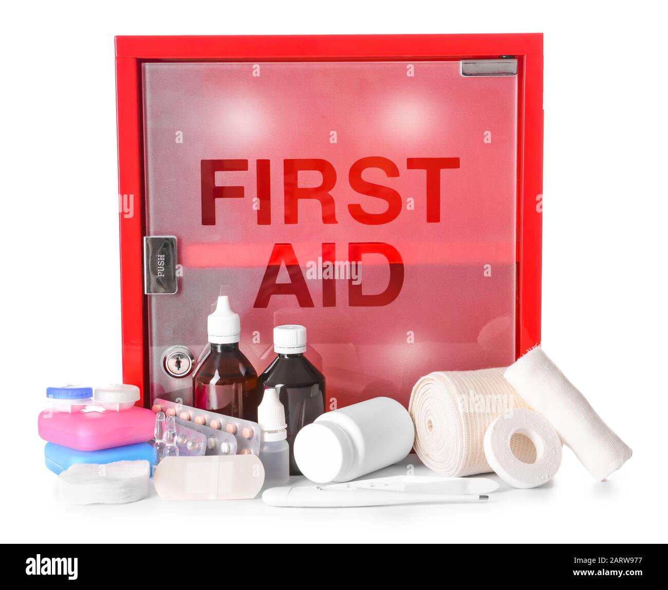 First aid kit on white background Stock Photo - Alamy