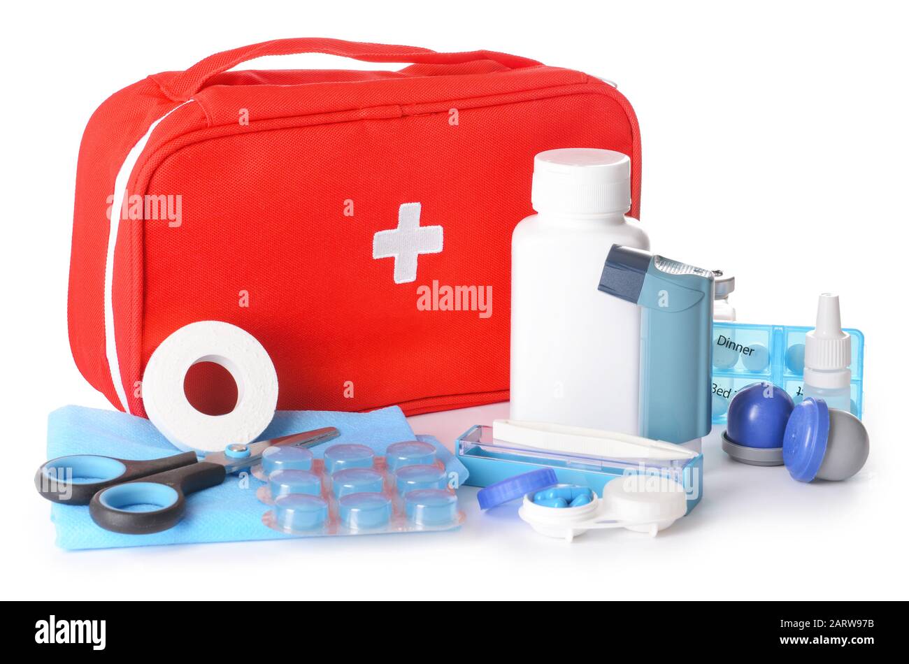 First aid kit on white background Stock Photo - Alamy