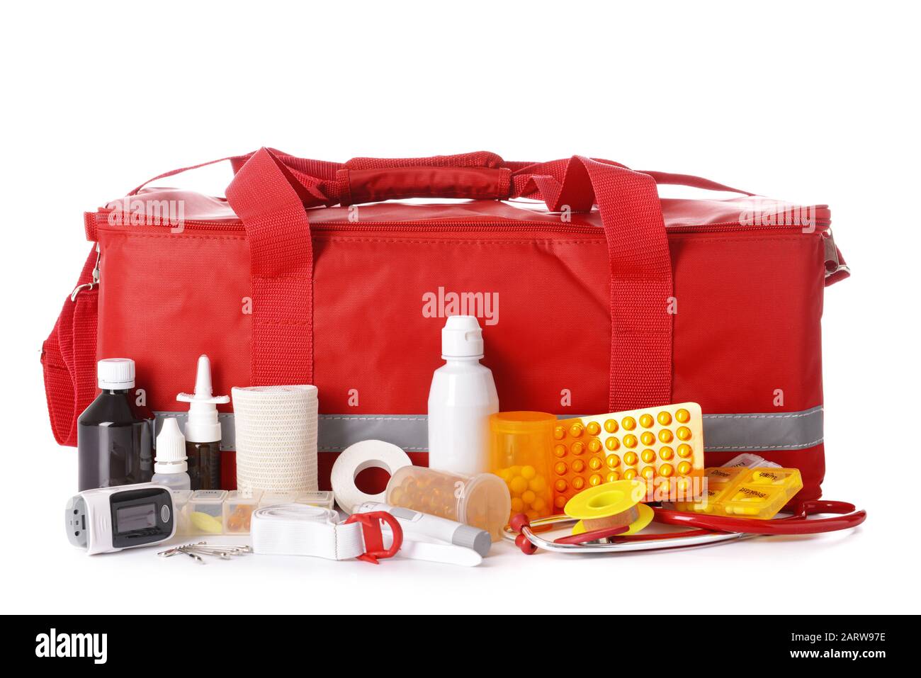 First aid kit on white background Stock Photo - Alamy