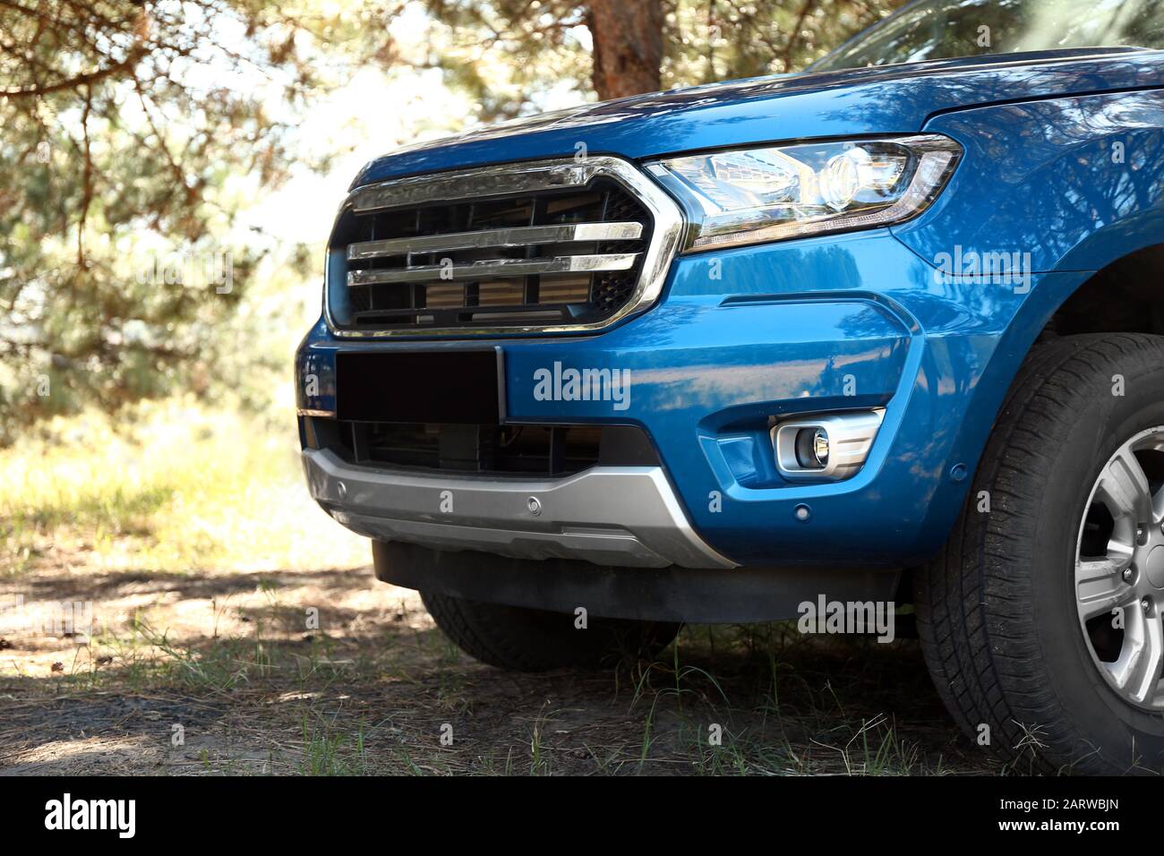 Modern pickup truck in countryside Stock Photo - Alamy
