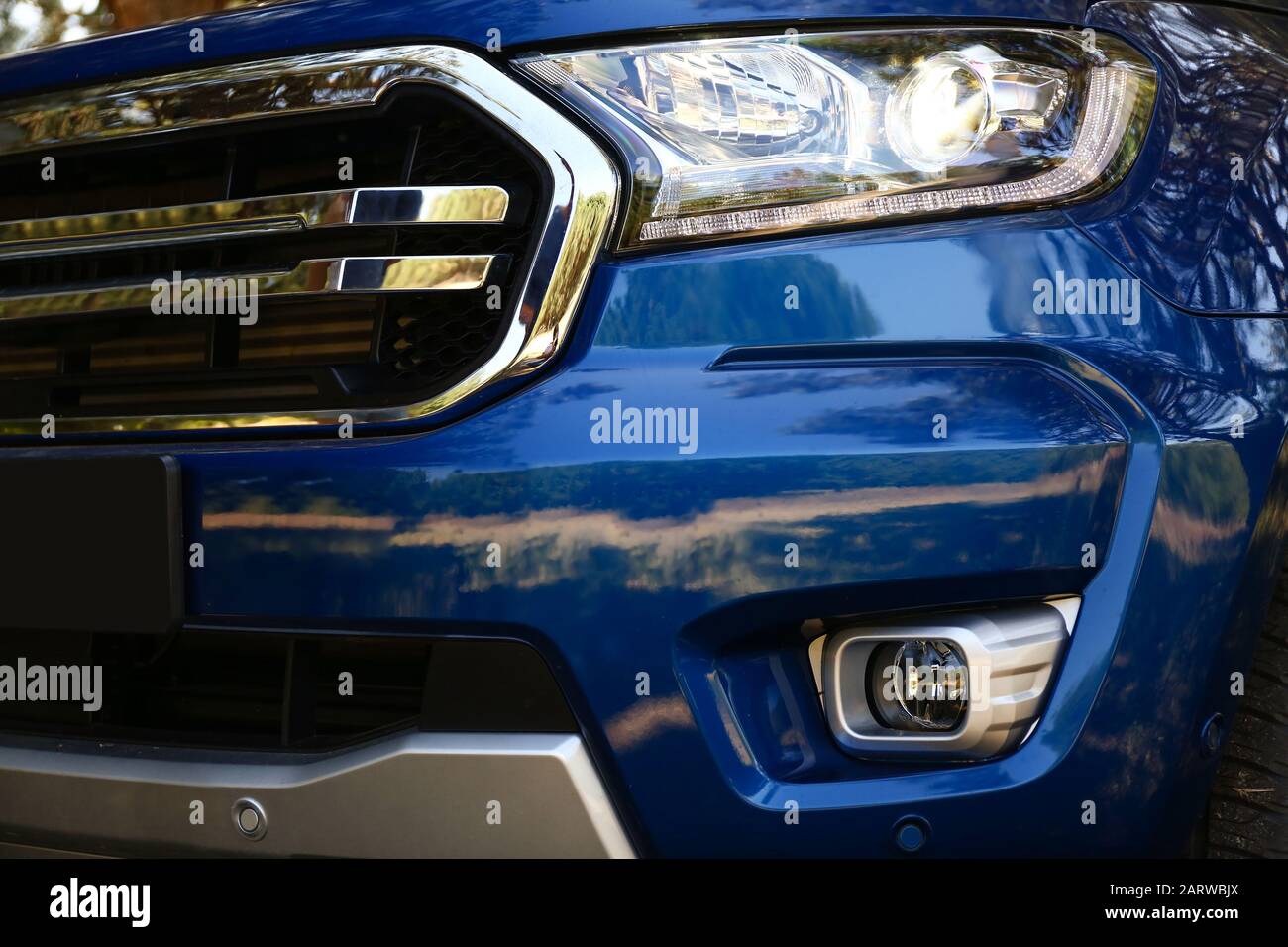 Front view of modern pickup truck, closeup Stock Photo - Alamy