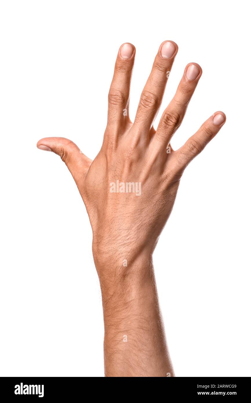 Male hand on white background Stock Photo - Alamy