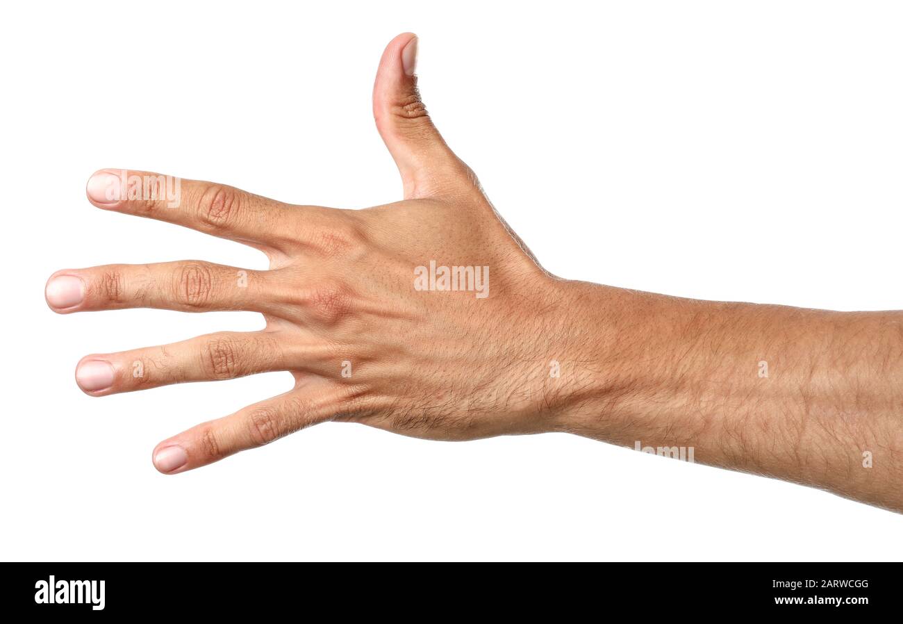 Male hand on white background Stock Photo - Alamy