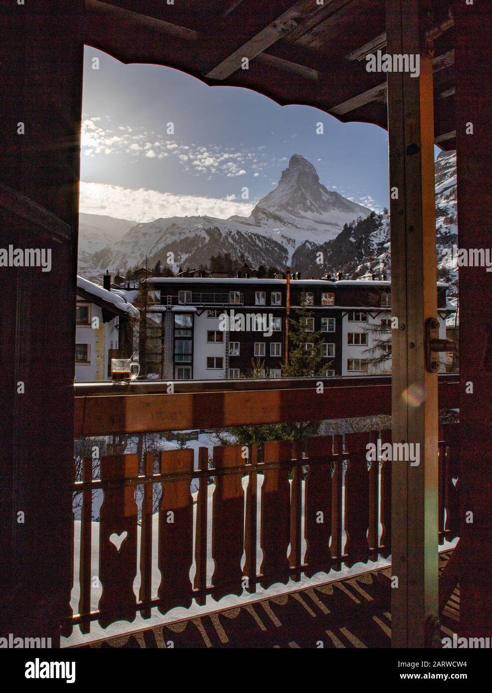view of Matterhorn through hotel window in Zermatt Stock Photo - Alamy