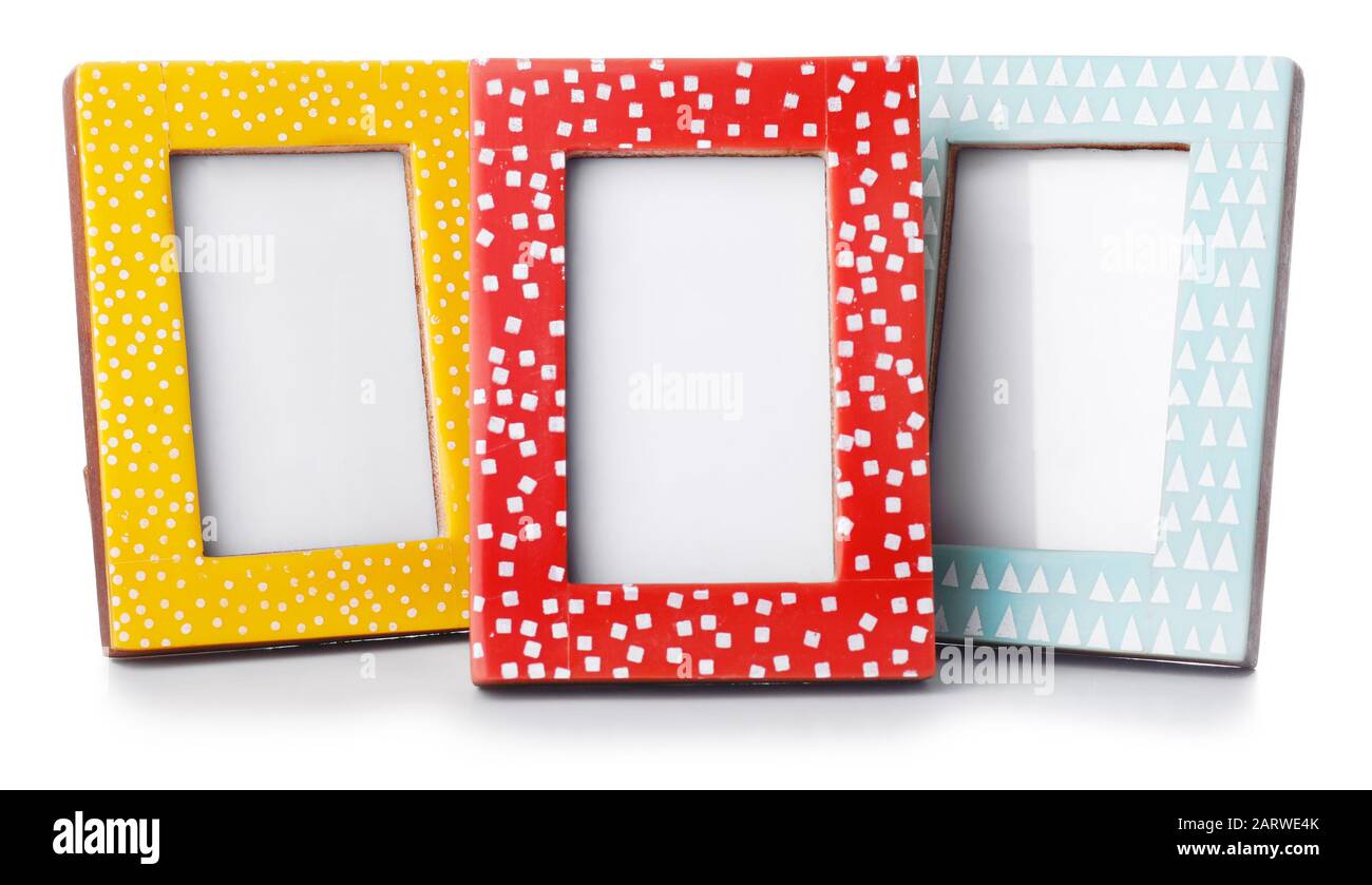 Bright photo frames on white background Stock Photo - Alamy
