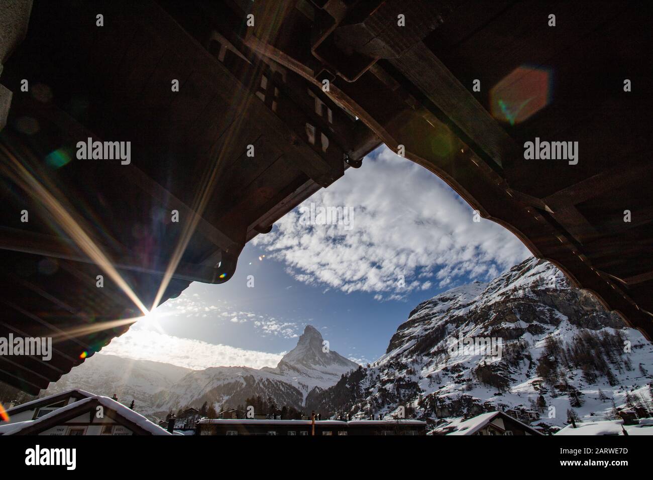 view of Matterhorn through hotel window in Zermatt Stock Photo - Alamy