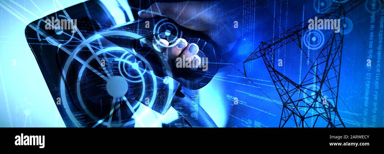 Composite image of binary codes and lines Stock Photo - Alamy