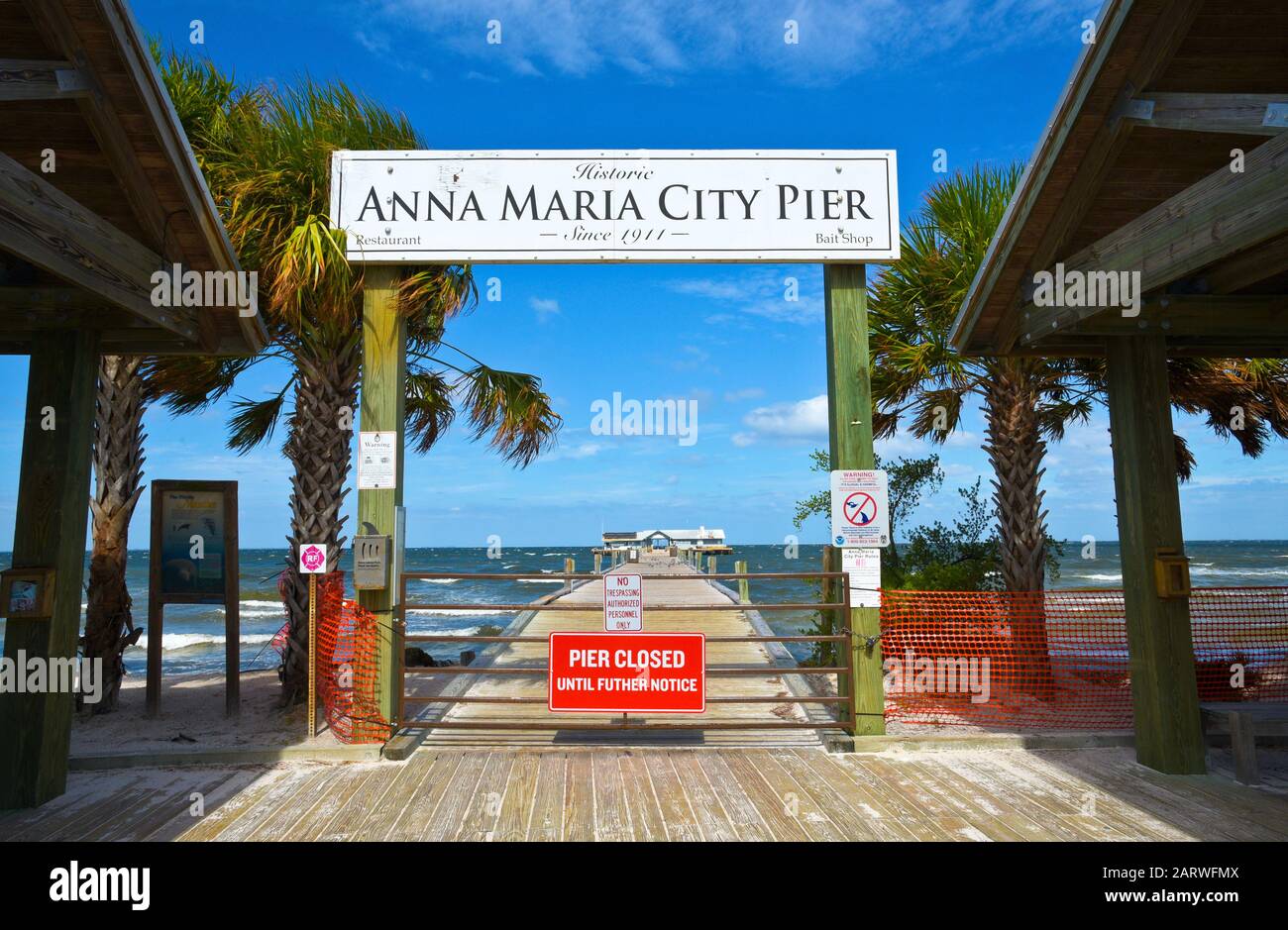 ANNA MARIA, FL - October 2, 2017: Anna Maria Historic Pier is closed ...
