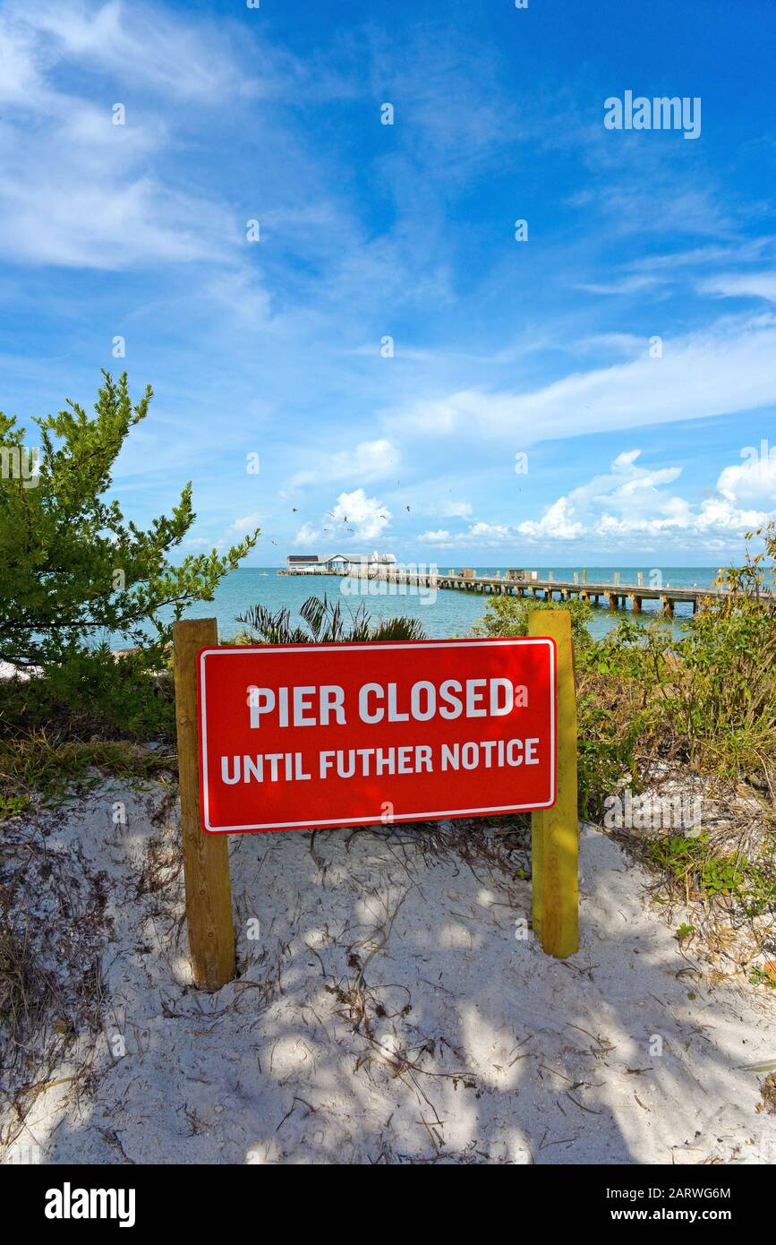 ANNA MARIA, FL - October 2, 2017: Anna Maria Historic Pier is closed ...