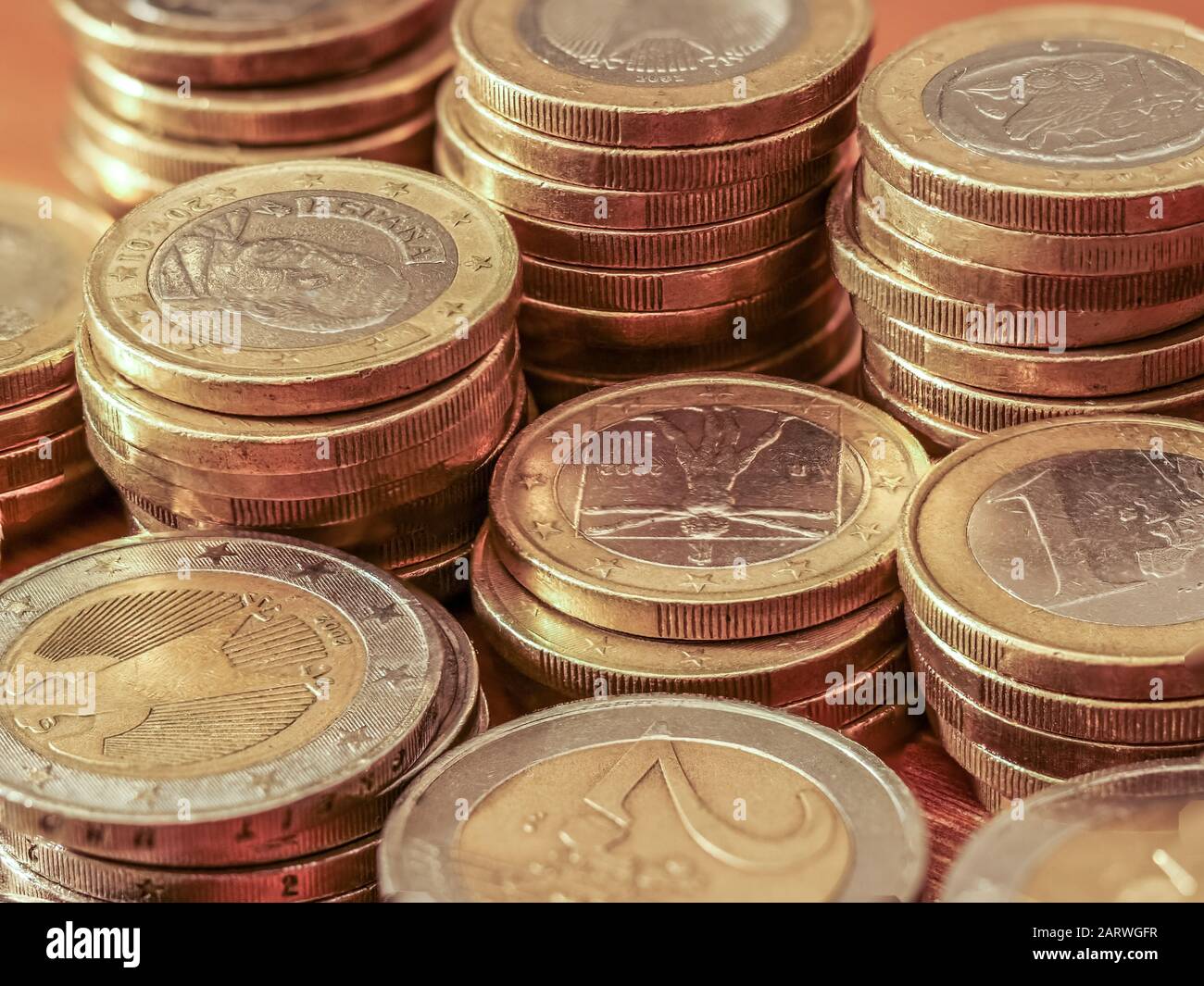 Close-up image of one and two Euro coins Stock Photo - Alamy
