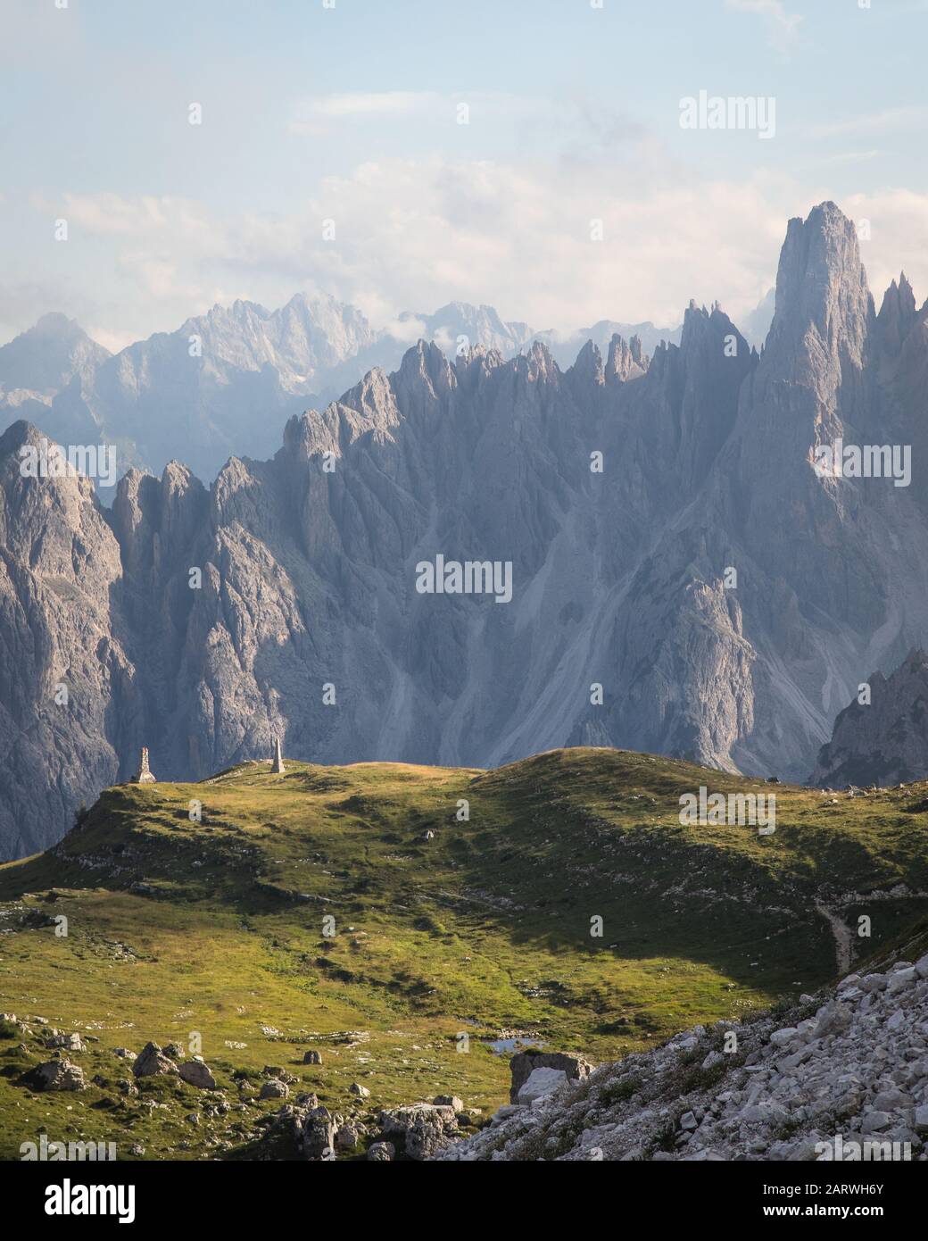 Beautiful top view shot of Three Peaks Nature Park in Toblach, Italy ...