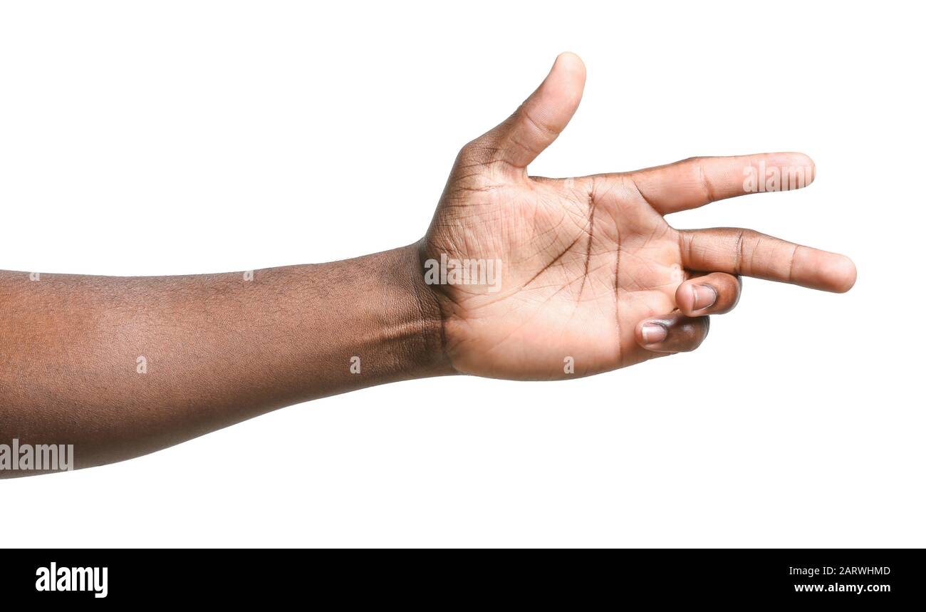 Hand of African-American man on white background Stock Photo - Alamy