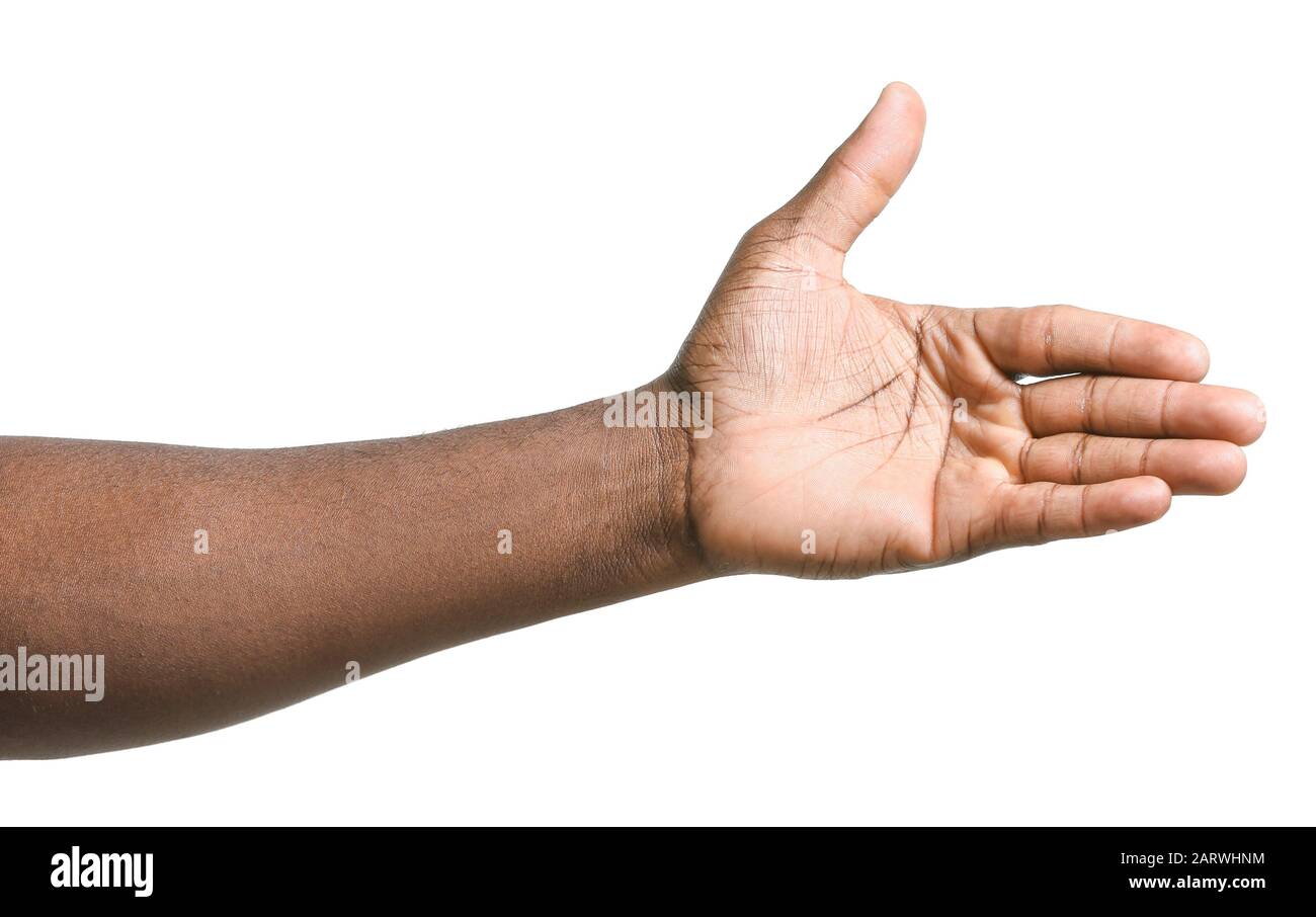 Hand of African-American man on white background Stock Photo - Alamy