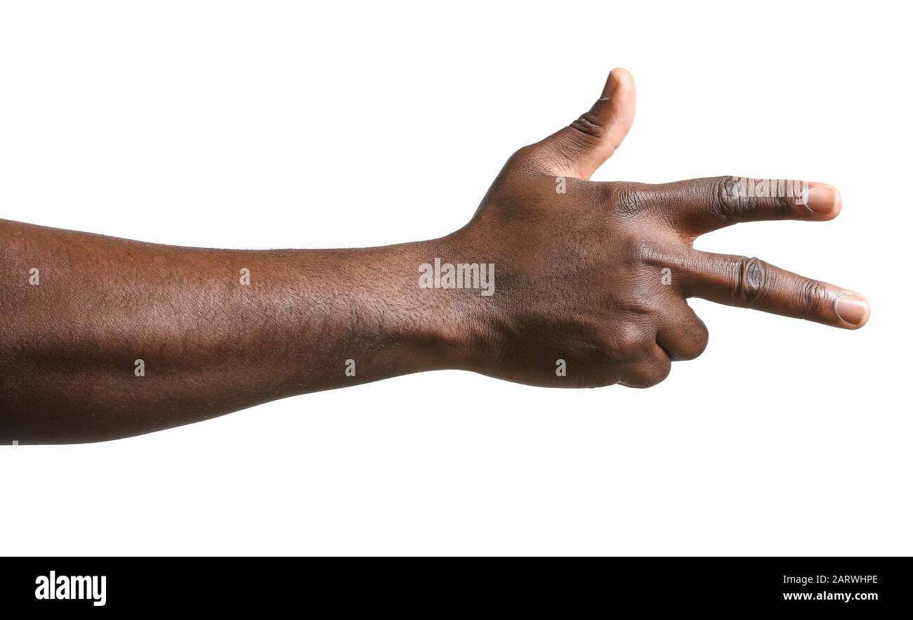 Hand of African-American man on white background Stock Photo - Alamy