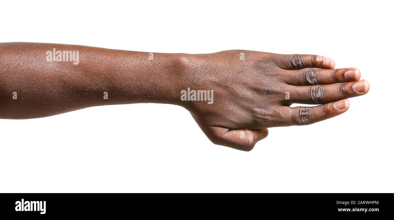 Hand of African-American man on white background Stock Photo - Alamy