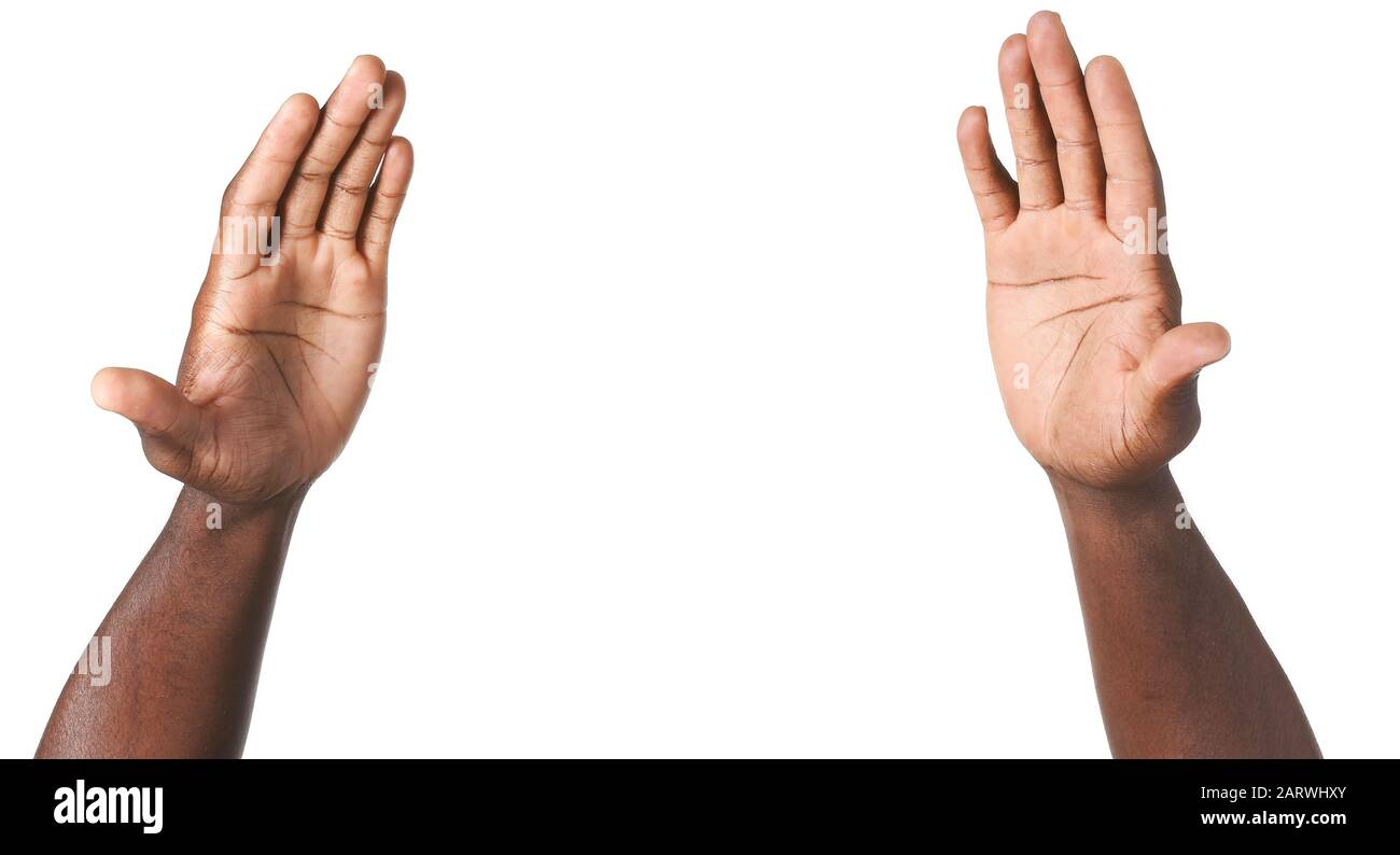 Hands of African-American man on white background Stock Photo - Alamy