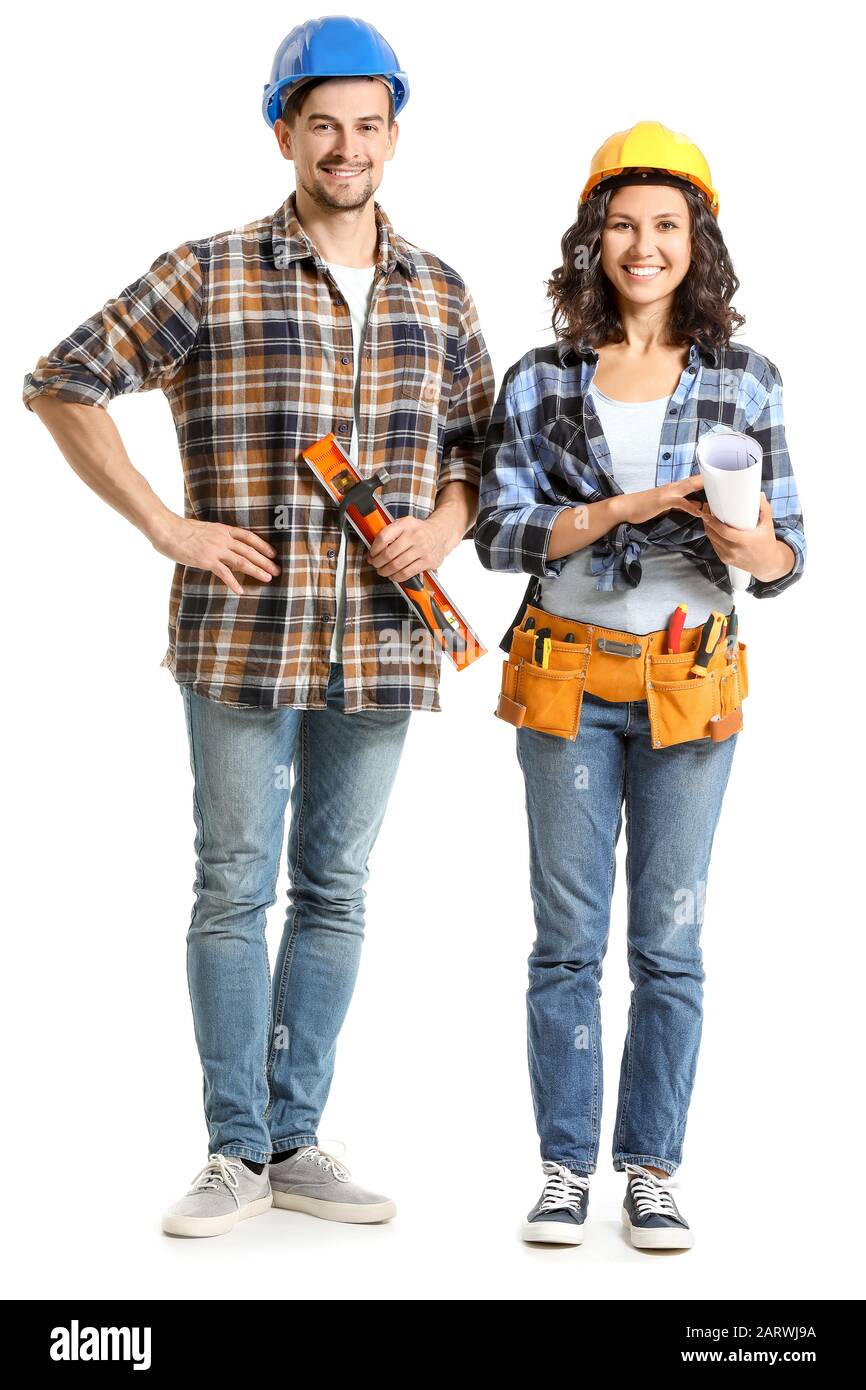 Portrait of architects on white background Stock Photo - Alamy