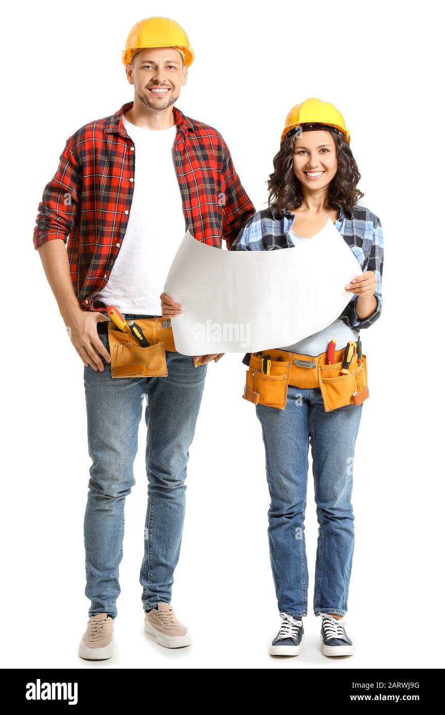 Portrait of architects on white background Stock Photo - Alamy